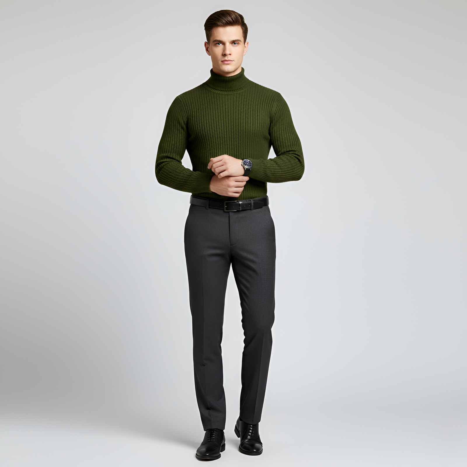 Bellivaro herre rullekrave striktrøje i klassisk pasform
